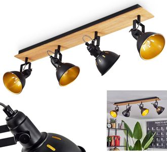 HOFSTEIN Deckenleuchte Tina, moderne Deckenlampe aus Metall/Holz in Schwarz/Chrom/Gold/Natur, Leuchte im Retro-/Vintage-Design mit verstellbaren Schirmen u. Li