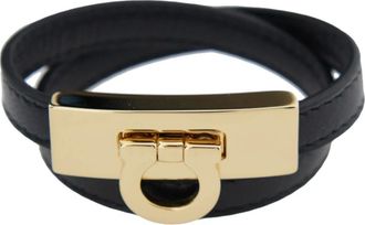 Ferragamo Femme, Accessoires, Noir, Taille: ONE Size Bracelet Double Tour en Cuir Noir