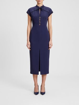 Alessandra Rich Midi-Abendkleid aus reiner Seide mit Schalkragen und vorderem Schlitz