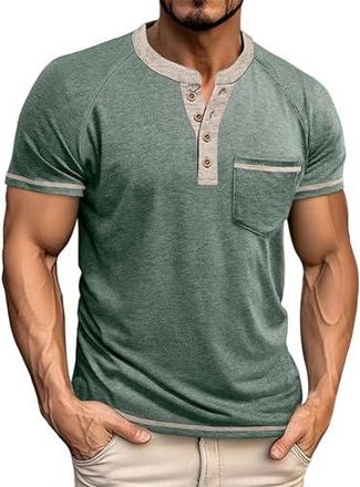 Generic Polo actif pour homme - T-shirt de sport - Col rond - T-shirt de loisirs - T-shirt &agrave; manches courtes - Pour lext&eacute;rieur - Polo sportif - Henley pour ho
