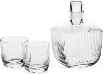 Krosno | Whisky und Scotch Set | Set Karaffe 1000ml + 2 Gl&auml;ser 200ml | Perfect Serve Gentleman Kollektion | Vertikale Rillen | Ideal als Geschenk | Crystalli