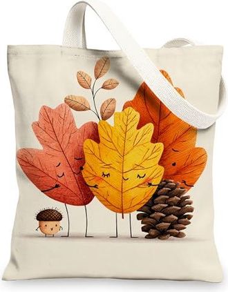 Generic Sacs fourre-tout en toile motif feuilles dautomne, sacs dépicerie réutilisables, fantaisie, respectueux de lenvironnement, légers, lavables, jaune, 13