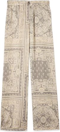 Oltre Femme, Pantalons, Beige, Taille: 42 FR Pantalon Palazzo en satin &agrave; motifs