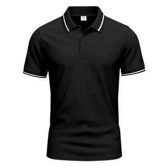 Generic Polo &agrave; manches courtes pour homme en couleur unie, Noir, XL