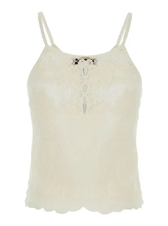 Twinset Womens Round Neck Lace Top White Cotton Tops