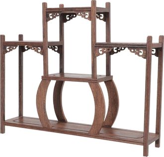 BESPORTBLE DECHOUS Antikes Curio Display Regal aus Massivem Hartholz Vielseitiges Aufbewahrungs Pr&auml;sentationsregal f&uuml;r Wohnzimmer B&uuml;ro Teestube Stabile Holzdekor