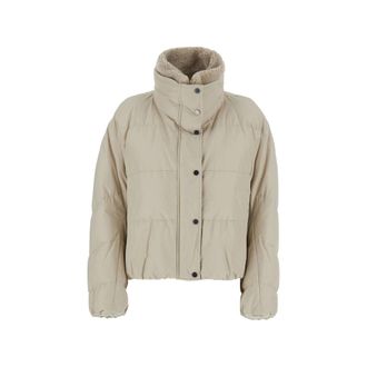 Brunello Cucinelli Techno Cotton Taffeta Down Jacket With Detachable Shearling Insert And Monili