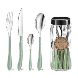 Amefa PRADEL ESSENTIEL - M&eacute;nag&egrave;re 24 couverts de table pour 6 personnes - Bistro 1-2-3 - Acier inoxydable 18/0, Finition Standard - Vert deau