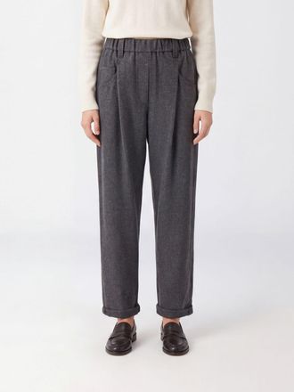 Brunello Cucinelli Pantalon droit taille haute en laine et cachemire