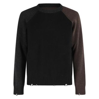 Maison Margiela Schwarzer Rundhalsausschnitt Pullover mit Fransendetail - - Knitwear - Herren - Schwarzk - L