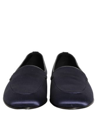 Dolce & Gabbana Mens Navy Blue Satin Dg Logo Dress Loafers Shoes Leather