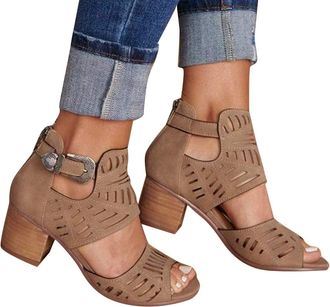 Onsoyours Damen Sandalen Pumps Blockabsatz High Heels Sommerschuhe Rei&szlig;verschluss Sandals Party Freizeit Hochzeit Hochhackige Abendschuhe A Braun 39 EU
