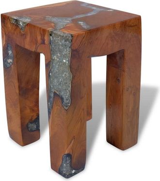 Generic Hocker aus Teakholz mit Transparenter Harzdekoration, Handgefertigte Fußstütze, Beistelltisch usw. für Rustikalen Charme und Blickfang, 4 Stabile Bein