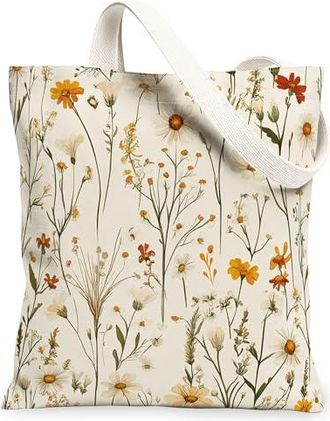Generic Sac fourre-tout en toile avec fleurs de camomille printani&egrave;res pour le shopping, 33 x 38 cm, sac d&eacute;picerie r&eacute;utilisable pour femme, esth&eacute;tique, plage,