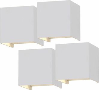 ETC Shop Spot mural blanc lumière extérieure carrée lampe de terrasse moderne, spot led up & down réglable, led 6W 660lm 4000K, LxlxH 10x10x10cm, lot de 4