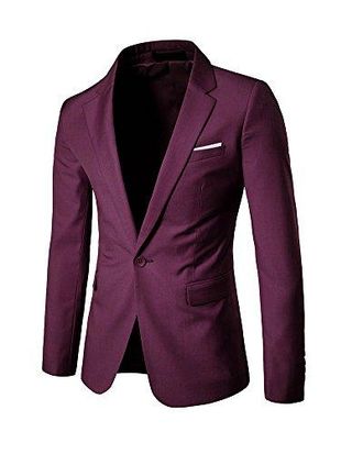 DianShao Slim Fit Veste Blazer Casual Elegant Un Bouton Costume Manteau Jacket Homme Rouge Fonc&eacute; 4XL