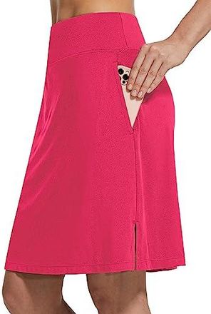 Baleaf Jupe de Tennis pour Femme - Longueur Genou - Taille Haute - Jupe de Golf - Jupe dextérieur avec Poche, Rose, XL