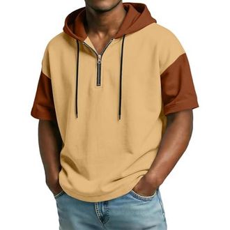 Generic DENGJIAMY Sweat &agrave; capuche d&eacute;t&eacute; pour homme Patchwork d&eacute;contract&eacute; &agrave; manches courtes Mode 1/4 Zip Tee Color Block Chemises Hommes Tendance Grande Taille 