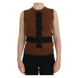 Dolce & Gabbana Femme, Tops, Brun, Taille: 34 FR Gilet Sans Manches en Laine Sicily Dentelle