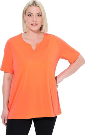 Ulla Popken Damen große Größen Übergrößen Plus Size T-Shirt, A-Linie, Tunika-Ausschnitt, Halbarm rosenkoralle 46+ 807259510-46+
