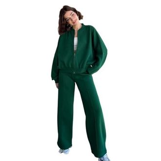 Generic Surv&ecirc;tement 2 pi&egrave;ces pour femme avec veste zipp&eacute;e, sweat-shirt ample et pantalon de surv&ecirc;tement d&eacute;contract&eacute;, Vert, XXL