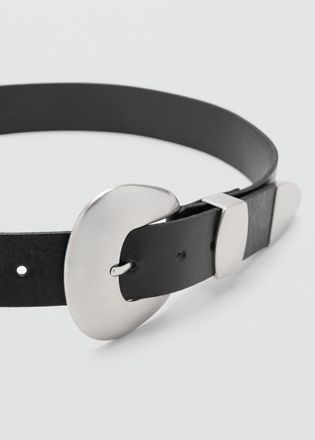 Mango Ceinture cuir boucle ovale noir - Femme - S - MANGO