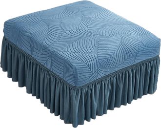 Generic Rechteckige Ottomanbezüge mit Rüschenrock, Weiche Stretch-Fußstütze, Hocker, Schonbezüge mit Blattmotiv, Moderner Möbelschutz für Wohnzimmer und Schla