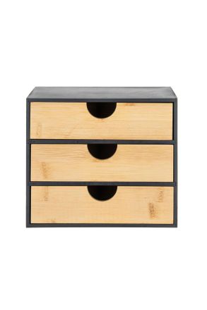 Ambia Home Aufbewahrungsbox, Natur, Schwarz, Naturmaterialien, Holzwerkstoff, massiv, Uni, 3 F&auml;cher, 13x17.5x20 cm, Ordnen & Aufbewahren, Aufbewahrungsboxen