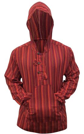 Shopoholic Fashion Mehrfarbig Dharke Streifen Opa Kapuzenpulli Hemd, Leicht - Kastanienbraun Mix, X-Large