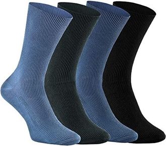 Rainbow Socks Premium Femme Homme Chaussettes Diabetique Sans Pression - 4 Paire - Jeans Graphite Marine Noir - Taille 42-43