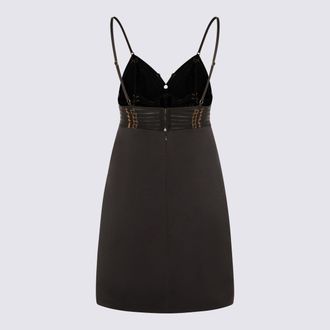 Elisabetta Franchi Womens Ruched Plunging Neckline Dress Black
