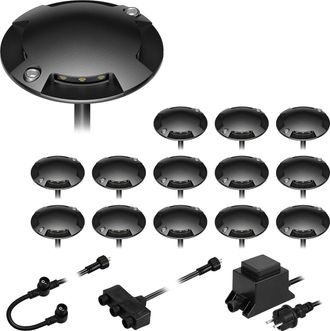 LEDs Com LED Boden-Aufbau-Leuchte Bunda, 4-flammig, schwarz für außen, befahrbar, warm-weiß, 14er Set