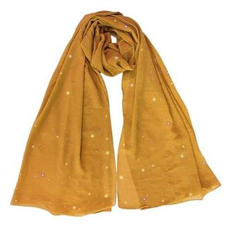 Lina & Lily Foulard Hijab Femme en Mousseline de Soie avec Strass Scintillante (Jaune Moutarde)