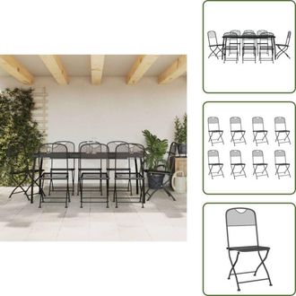 vidaXL 9-tlg. Garten-Essgruppe Anthrazit Streckgitter - Gartenm&ouml;bel Set - Gartentisch - Gartenst&uuml;hle - Metall Gartenm&ouml;bel - Anthrazit Gartenm&ouml;bel