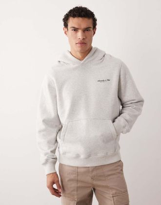Abercrombie & Fitch Sweat &agrave; capuche oversize de qualit&eacute; sup&eacute;rieure - Gris chin&eacute;