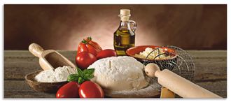 Artland ARTland Spritzschutz Küchenrückwand aus Alu für Küche Herd Spüle 120x50 cm (BxH) mit Motiv Essen Lebensmittel Italien Pizza Tomaten Teig Mediterran T5