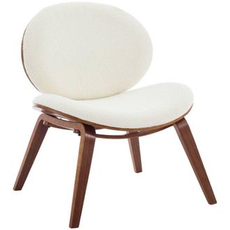 Sweeek Relaxsessel mit gebogenem Holz und strukturiertem Boucl&eacute;-Bezug, Strukuriertes Boucl&eacute;, Nussbaumfarben - Sweeek