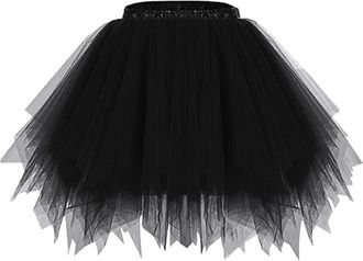 Minetom Damen T&uuml;llrock T&uuml;t&uuml; Rock Kurz Crinoline Tutu Rockabilly Minirock A Schwarz Einheitsgr&ouml;&szlig;e