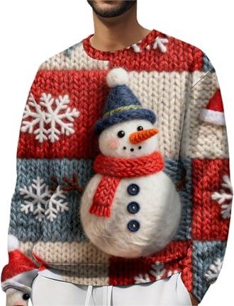 Generic Pull à col rond pour homme - Imprimé complet - Tendance et décontracté - Col rond - Polyester épais - Pull à capuche simple à manches longues - Sweats