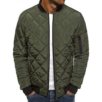 Generic Blouson bomber matelass&eacute; en losanges pour homme, manteau dhiver ample aviateur, chaud rembourr&eacute;, se tenir debout, Vert, 3XL