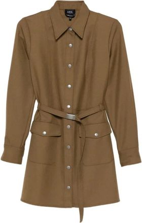 A.P.C. A.p.c., Femme, Robes, Vert, Taille: 38 FR Belted Pocket Shirt