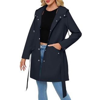 Generic Vestes imperm&eacute;ables longues pour femmes, vestes &agrave; capuche l&eacute;g&egrave;res pour femmes, vestes cardigan grande taille avec poche, couleur unie, confortable, ou