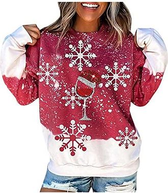 Generic 2026 Chemisier classique &agrave; manches longues et col rond pour femme Imprim&eacute; No&euml;l, Rouge, 4XL