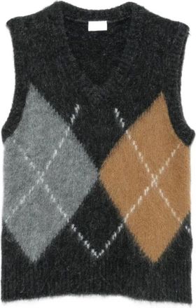 Filippa K Gilet en laine &agrave; motif losanges - Femme - Pulls - Gris - Taille: 38 FR