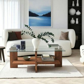 Pier Import Pier Import - Table basse verre et bois brun - 2 plateaux lhasa