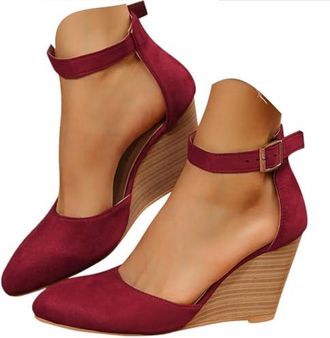 Generic Sandales compens&eacute;es pour femme - Talons hauts d&eacute;t&eacute; - Bout ouvert - Confortable - Soutien de la vo&ucirc;te plantaire - Confortable - Avec sangle de cheville
