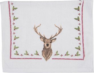 Clayre & Eef Gästehandtuch 40x66 cm Beige Braun Baumwolle Rechteck Hirsch Toiletten Handtuch