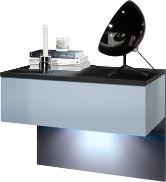 Vladon Nachttisch Sleep, Made in Germany, Nachttischschrank mit Schublade zur Wandmontage, Schwarz matt/Denim matt, inkl. LED-Beleuchtung (60 x 46 x 35 cm)