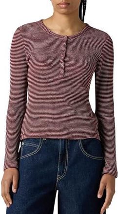Levi's Femme Dry Goods T-Shirt &agrave; col Tunisien gaufr&eacute; Annalise Stripe Chocolate Truffle V2 Red M