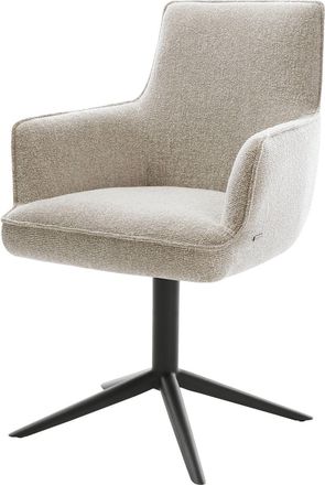 DELIFE Esszimmerstuhl Heira-Flex mit Armlehnen Fu&szlig;kreuz Schwarz Webstoff Soft Beige 360&deg; drehbar Wippfunktion Taschenfederkern